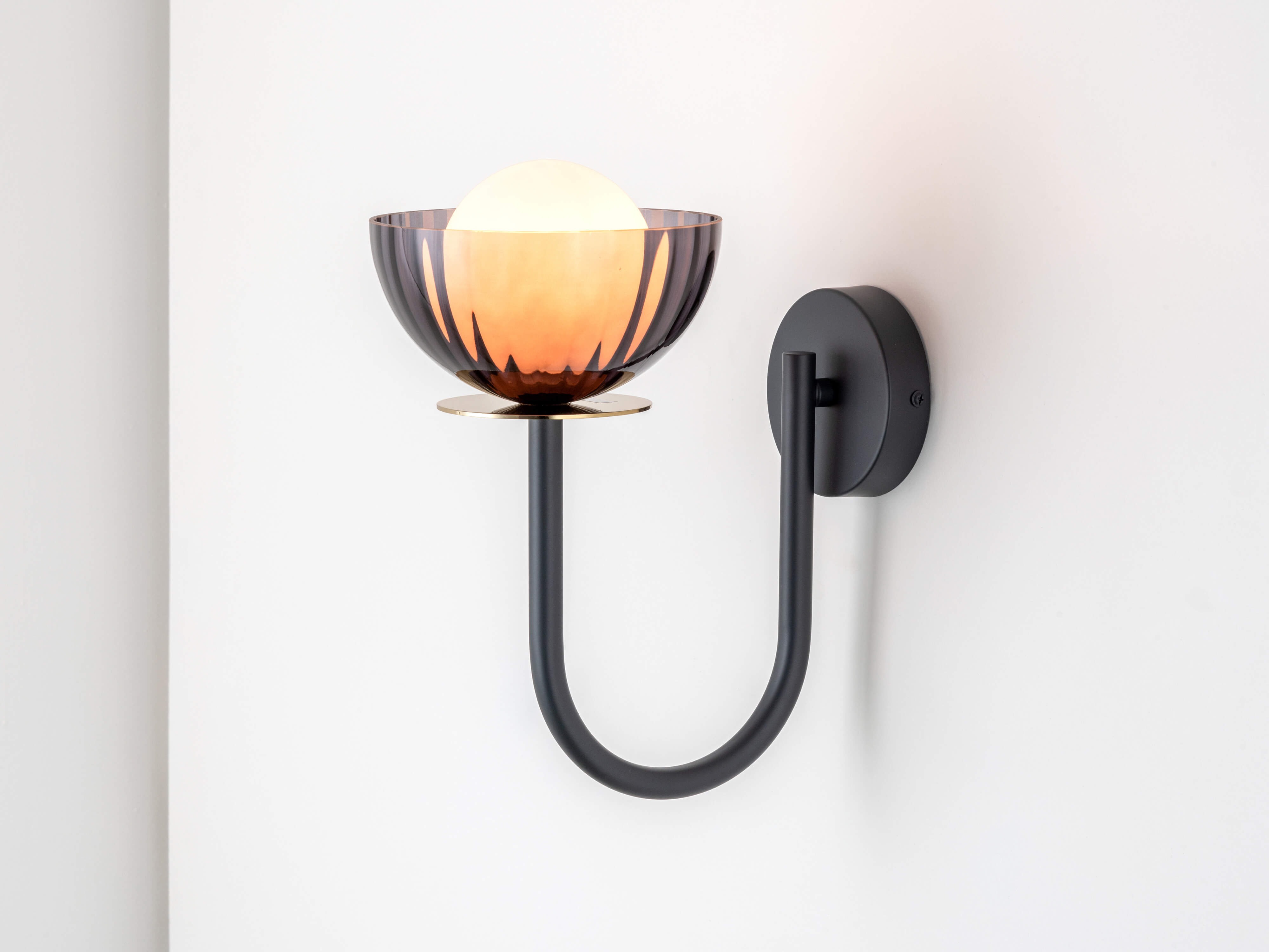 Charcoal grey ribbed glass wall light | Ribbed glass table lamp ...